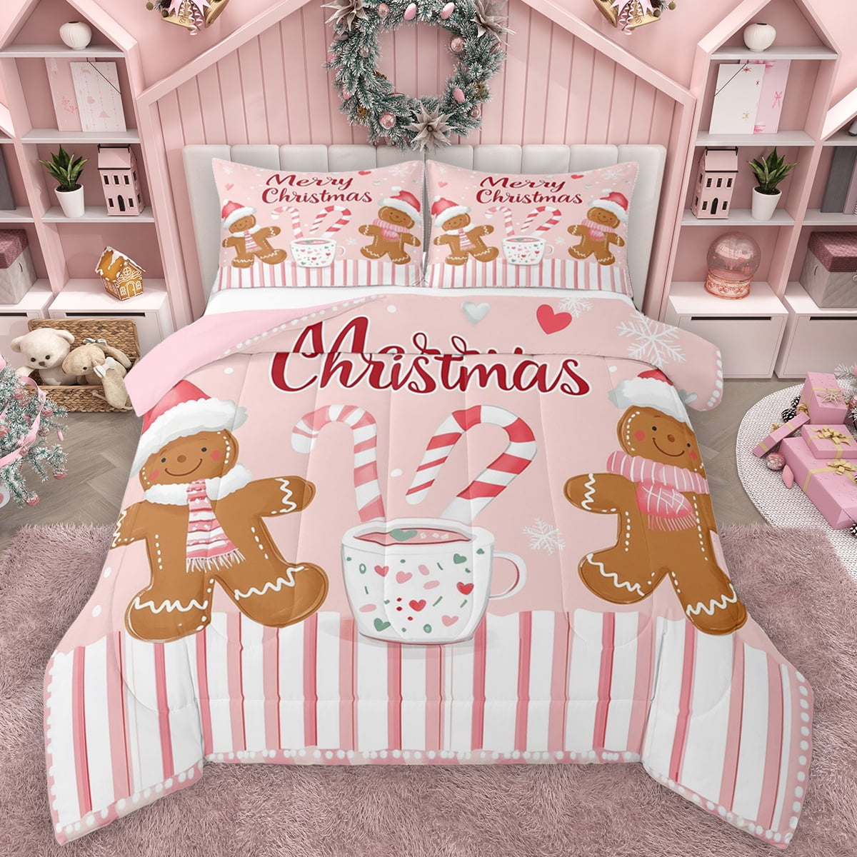 Manfei Merry Christmas Full Size Comforter Sets,Candy Cane Bedding ...