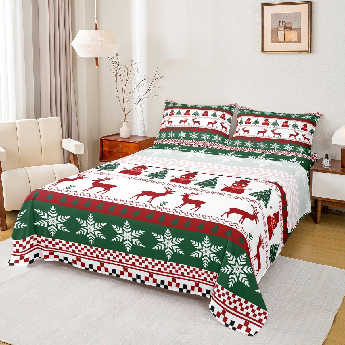 Manfei Merry Christmas Full Size Sheets for Teens, Green Xmas Tree ...