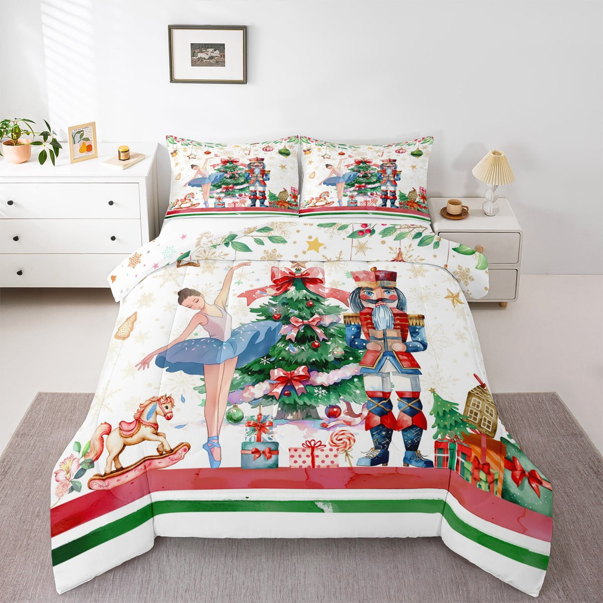 Manfei Merry Christmas Tree Queen Comforter Set,Nutcracker Soldier ...