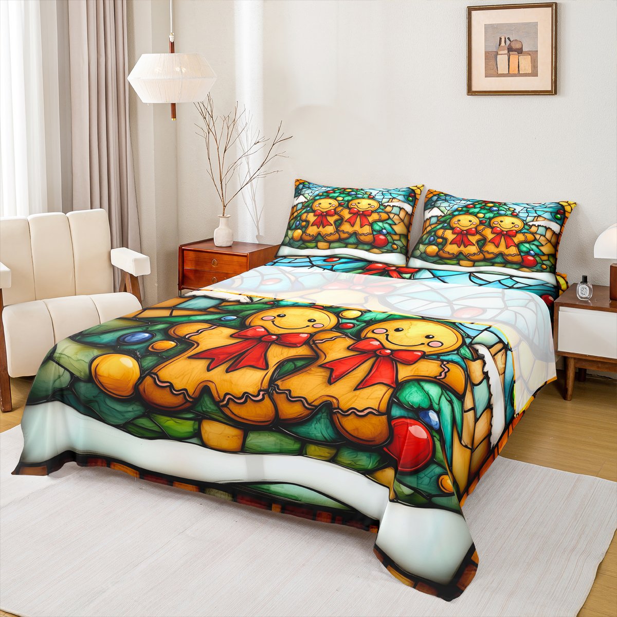 Manfei Merry Christmas Twin Sheet Sets for Kid, Kawaii Gingerbread Man ...