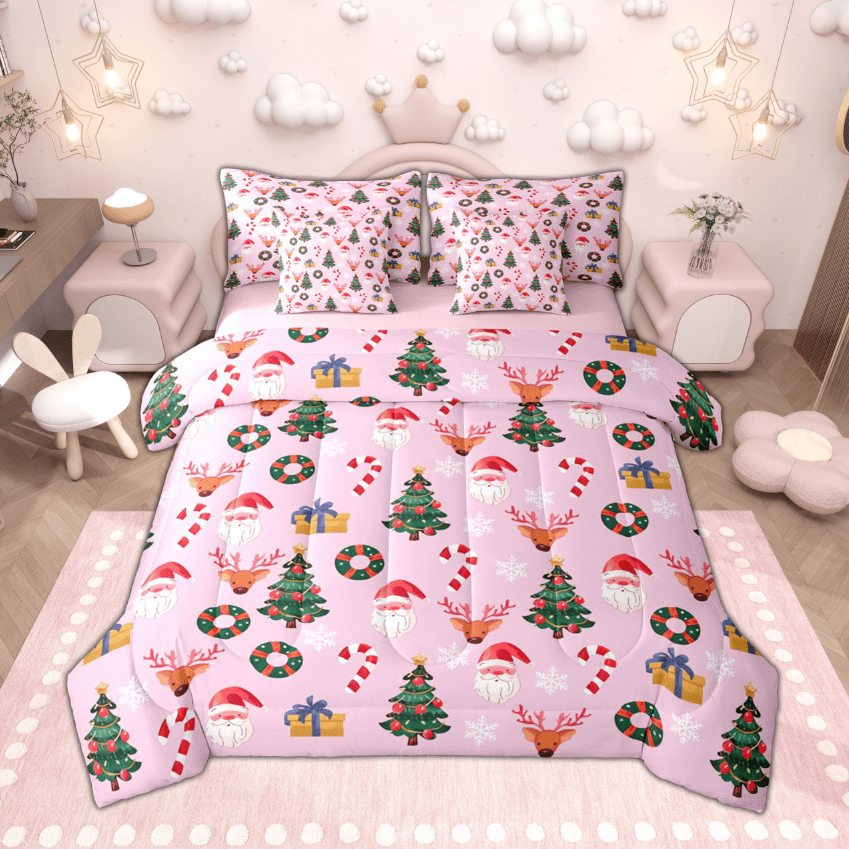 Manfei Merry Xmas Bedding Comforter Set 7-Piece for Girls, Santa Claus ...