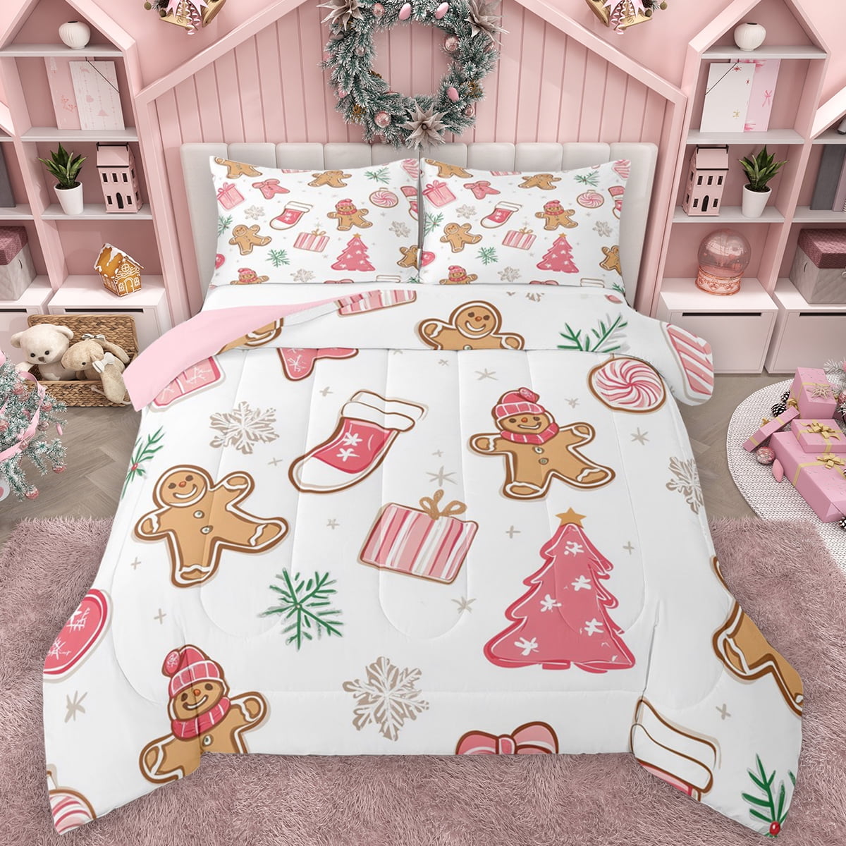 Manfei Merry Xmas Bedding Comforter Set,Kawaii Gingerbread Man Twin ...