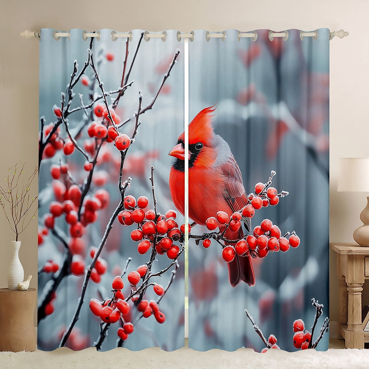 Manfei Merry Xmas Blackout Curtains Set of 2 (52x84 Each),Red Bird ...