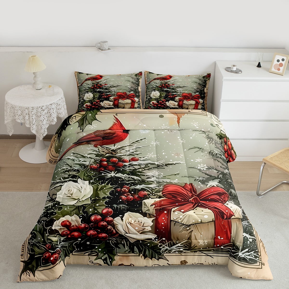 Manfei Merry Xmas Full Size Comforter Sets,Christmas Cardinals Bedding ...