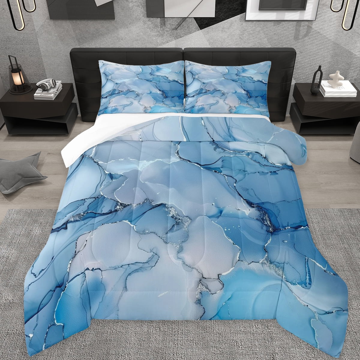 Manfei Metallic Marble Queen Comforter Set,Brown Fluid Stripe Bedding ...