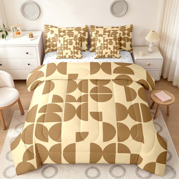 Manfei Mid-Century Geometric Queen Bedding, Tan Semicircle Bedding ...