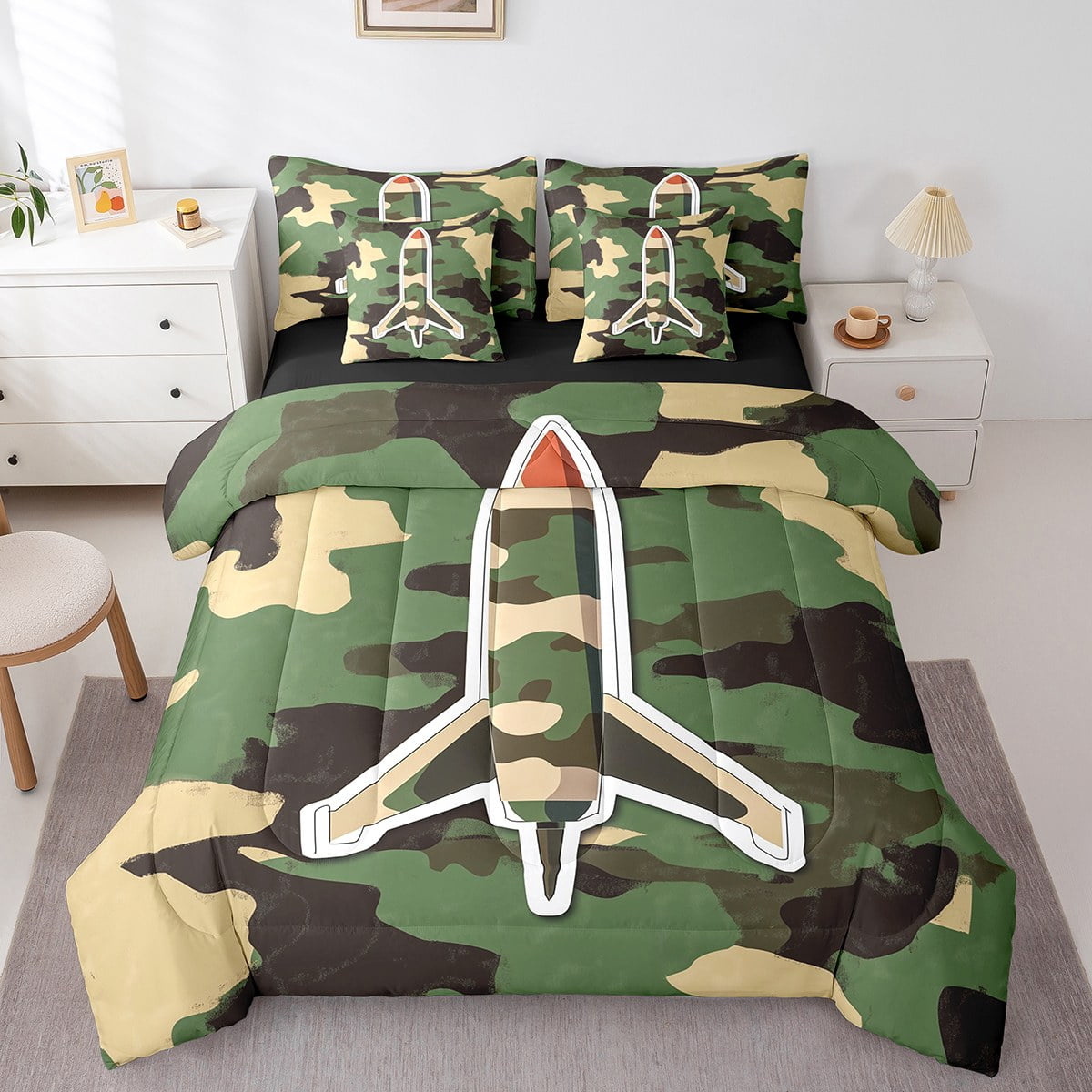Manfei Military Rocket 7pcs Bedding Comforter Set,Green Camouflage ...