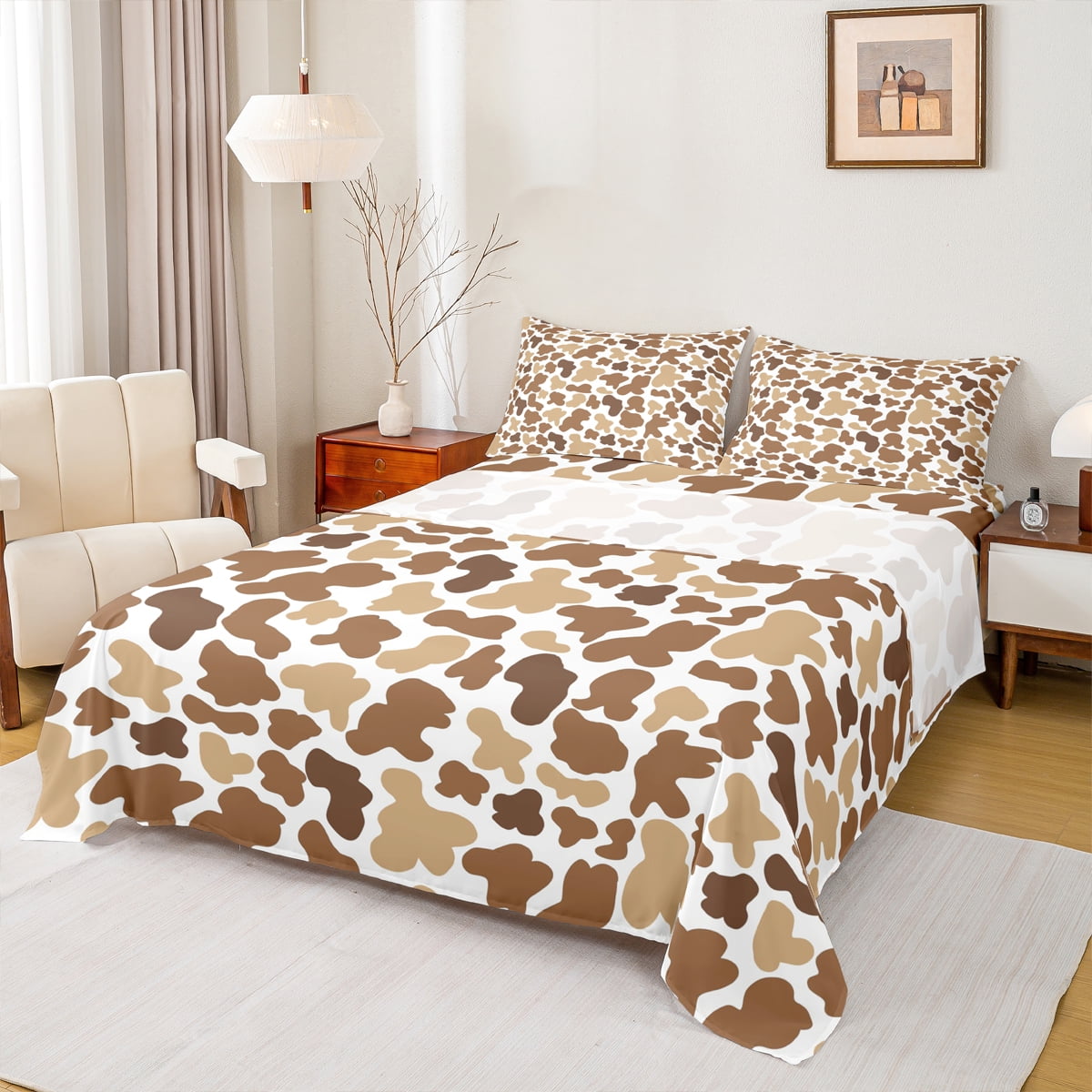 Manfei Milk Cow Print Queen Sheet Sets,Kawaii Cattle Animal Flat Sheet ...