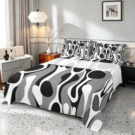 Manfei Minimalism Abstract Bed Sheets, Gray Black Aesthetic Fuul Size ...