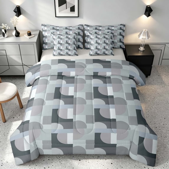 Manfei Minimalist Half Circle Full Size Bedding Sets, Gray Tone Block ...