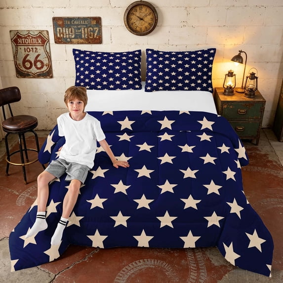 Manfei Minimalist Stars Queen Comforter Set, Beige Navy Comforter Sets ...