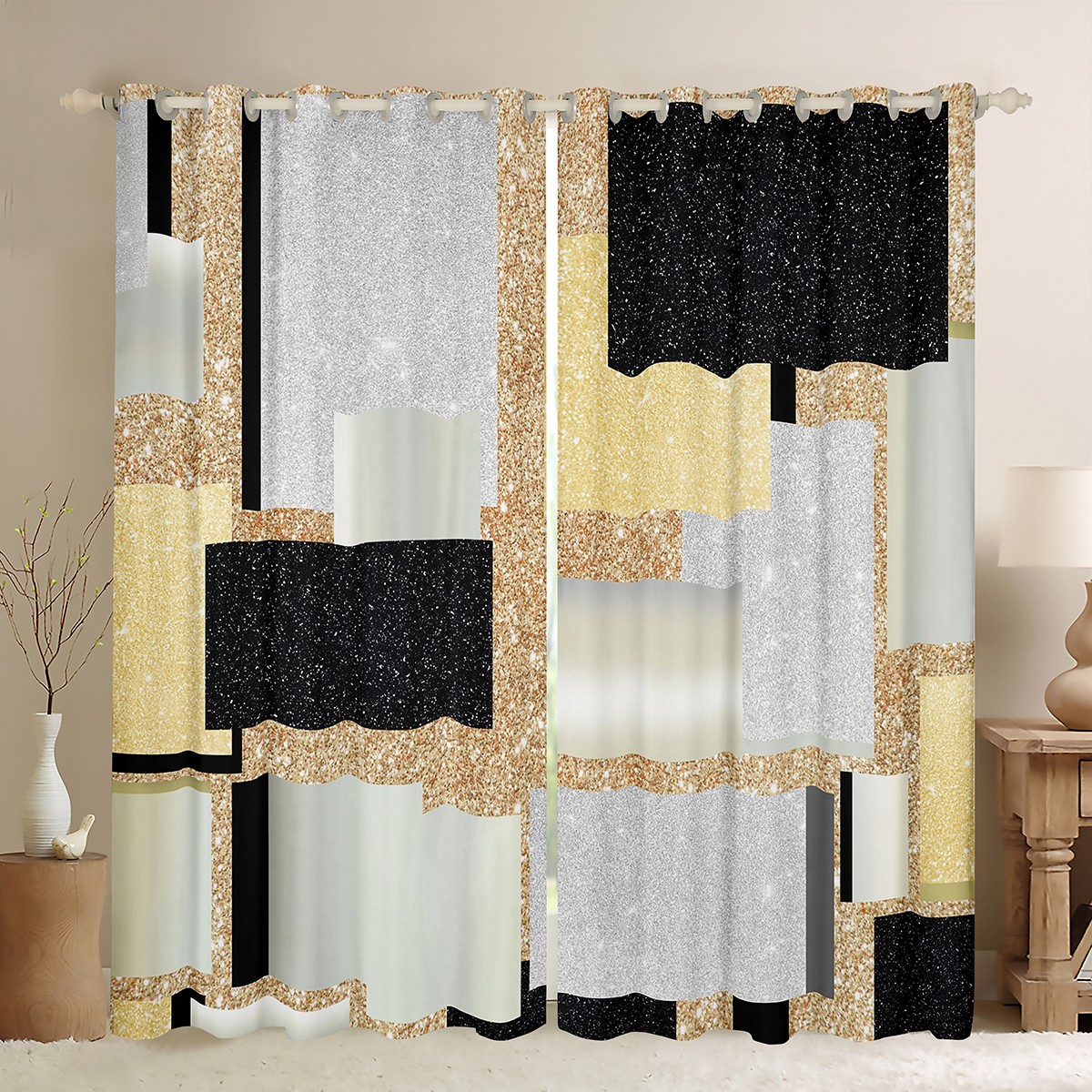 Manfei Modern Abstract Geometric Curtains Pack of 2 (42x84 Each ...