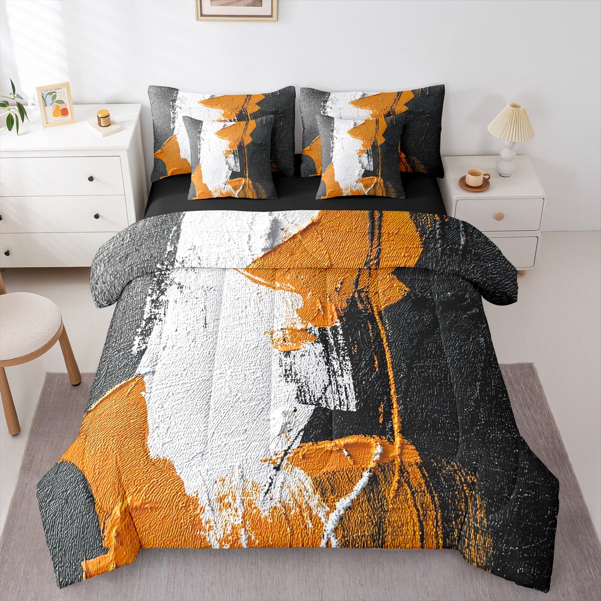 Manfei Modern Aesthetic Graffiti Bedding Comforter Set 7pcs,Oil ...