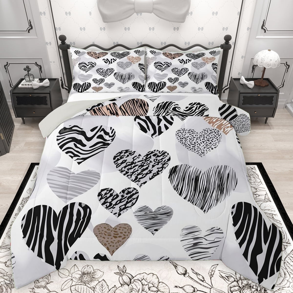 Manfei Modern Fashion Art Full Size Comforter Sets, Grey Stripes Love ...