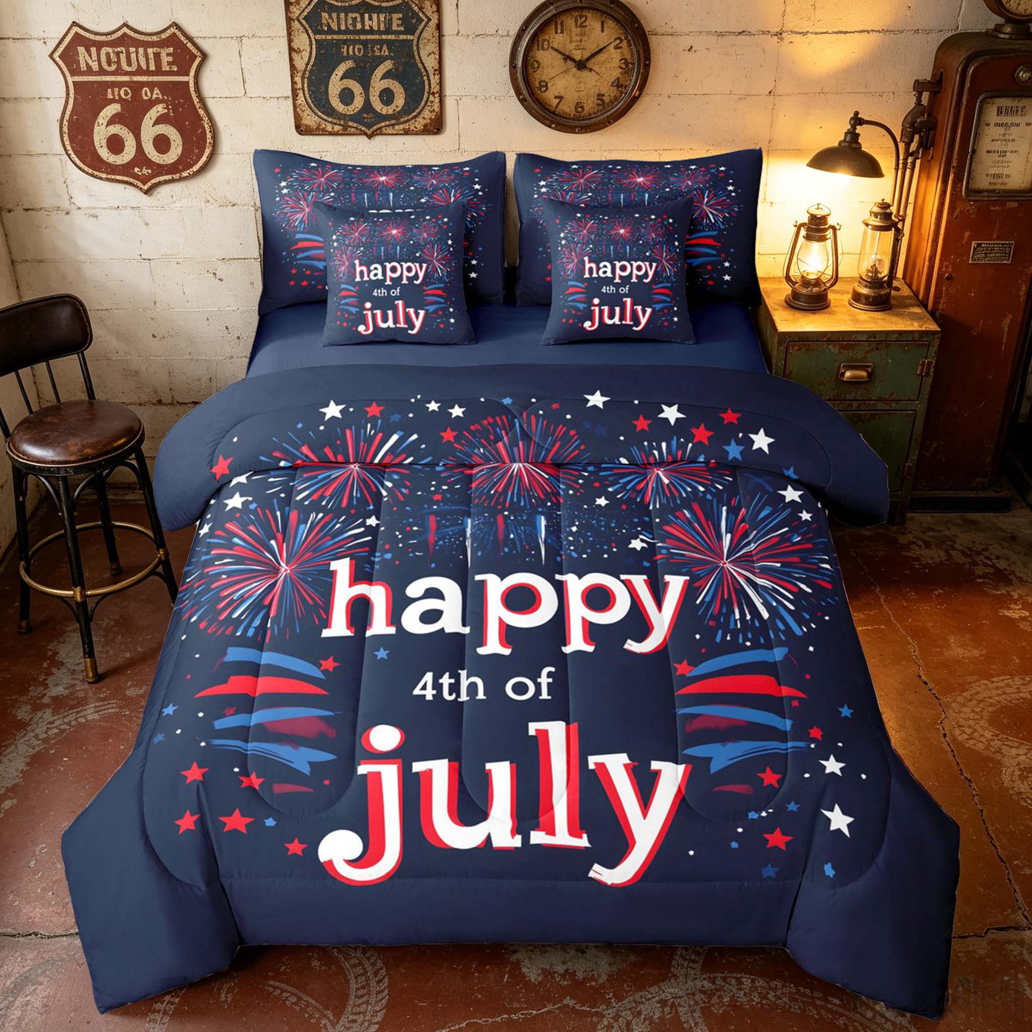 Manfei Modern Firework Queen Bedding, Happy 4th of July Print Bedding ...