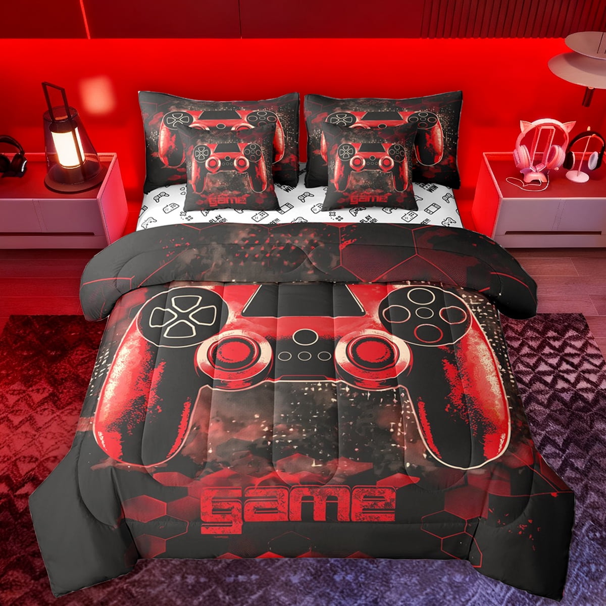 Manfei Modern Gamepad 7-Piece Twin Bedding Sets,Gaming Gamer Bedding ...