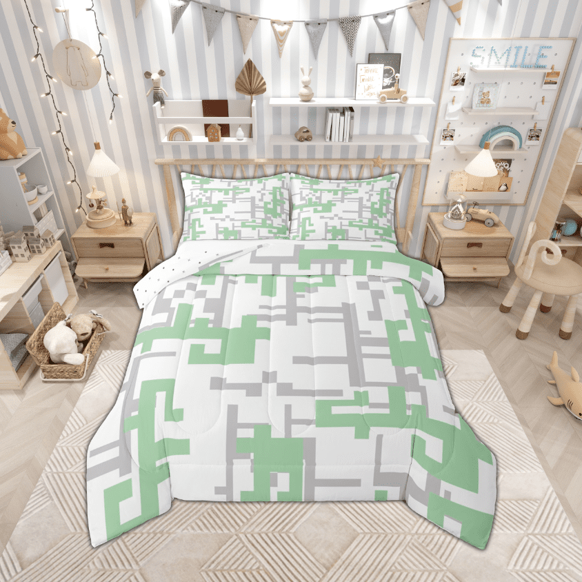 Manfei Modern Gaometry Aesthetic Full Size Comforter Sets,Pixel ...