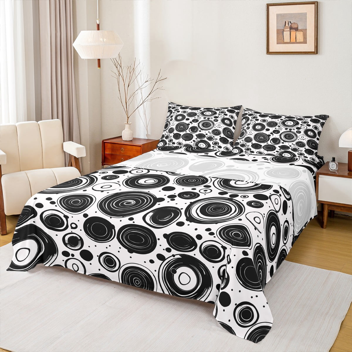 Manfei Modern Geometric Aesthetic Bed Sheets,Graffiti Spiral Circle ...