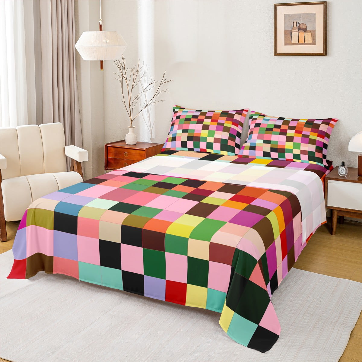 Manfei Modern Geometric Grid Twin Sheet Sets,3D Plaid Pattern Twin ...
