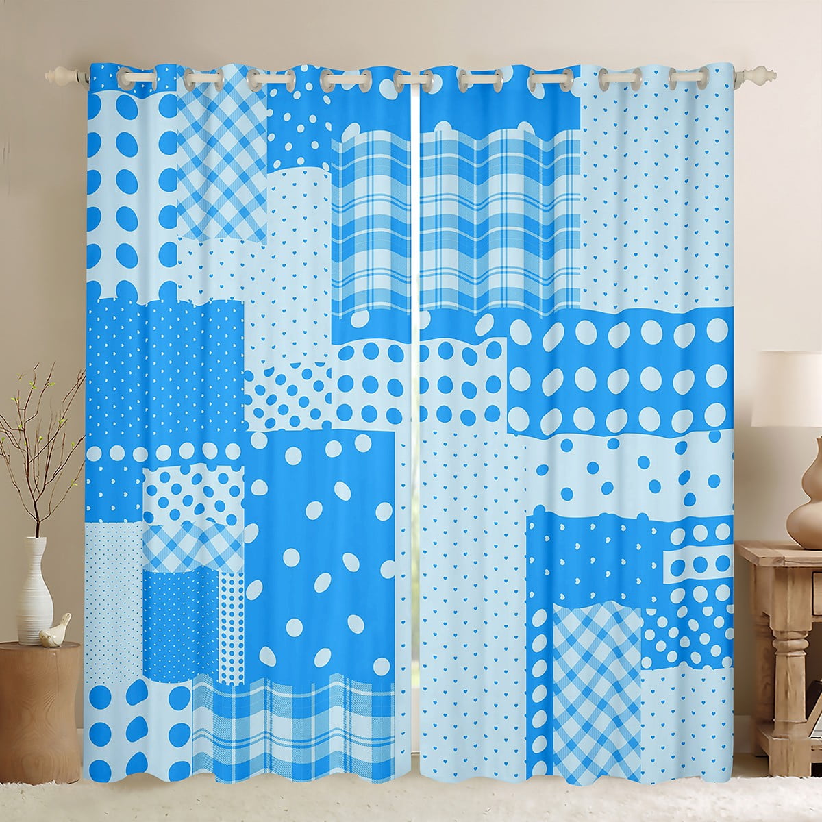 Manfei Modern Geometry Grid Blackout Curtains Set of 2 (52x84 Each ...