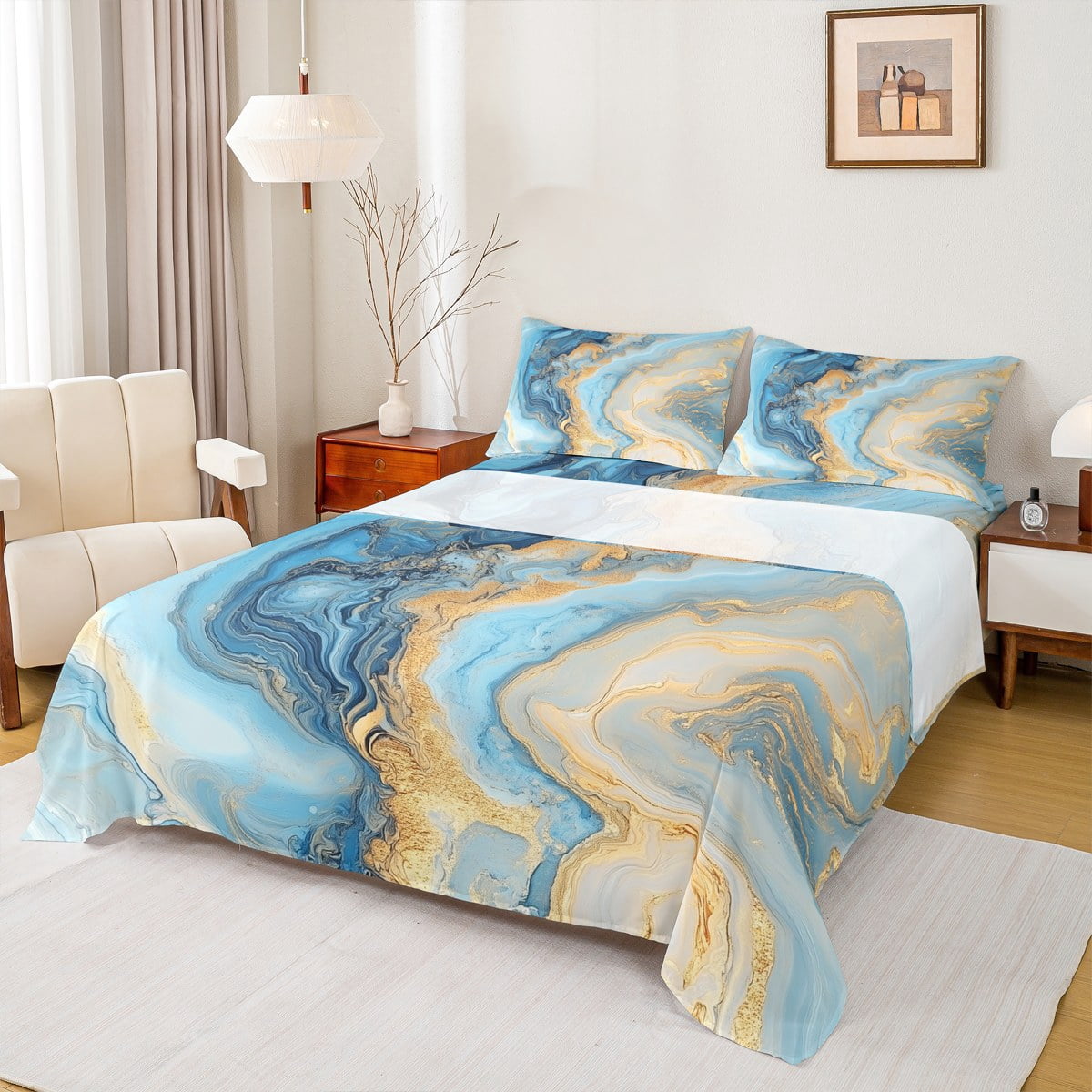 Manfei Modern Marble Bed Sheets Set Queen Size, Luxury Artwork Bed ...