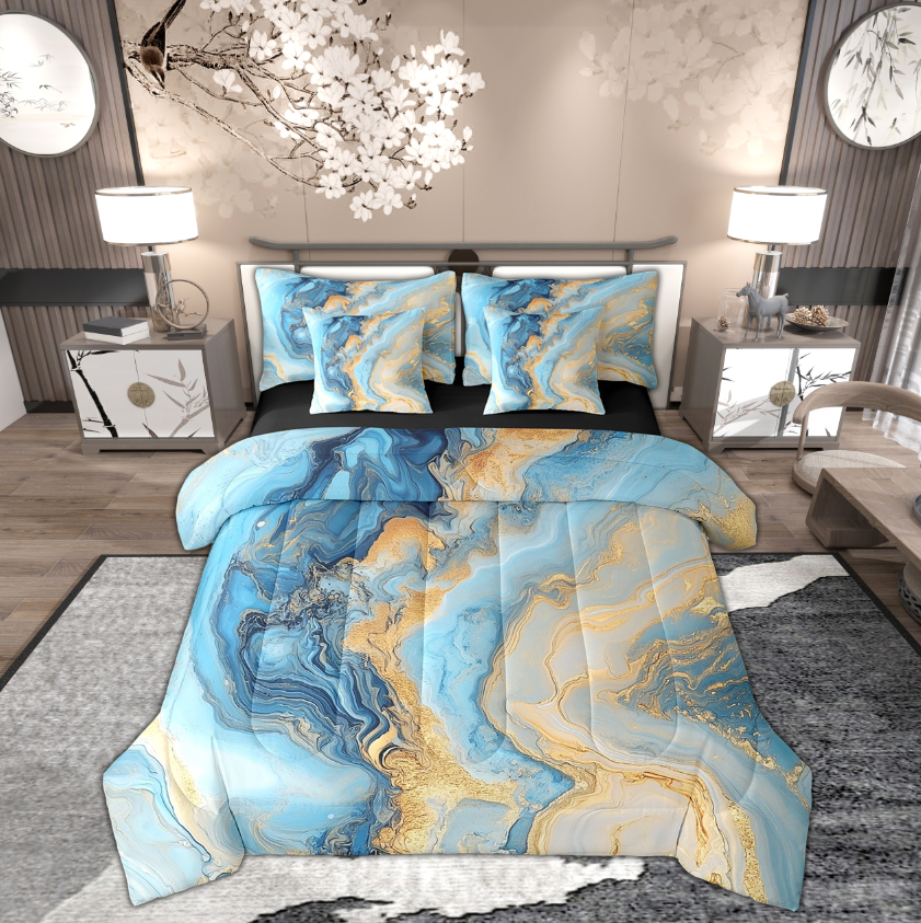 Manfei Modern Marble Bedding Sets Twin Size, Luxury Artwork Bed in a ...