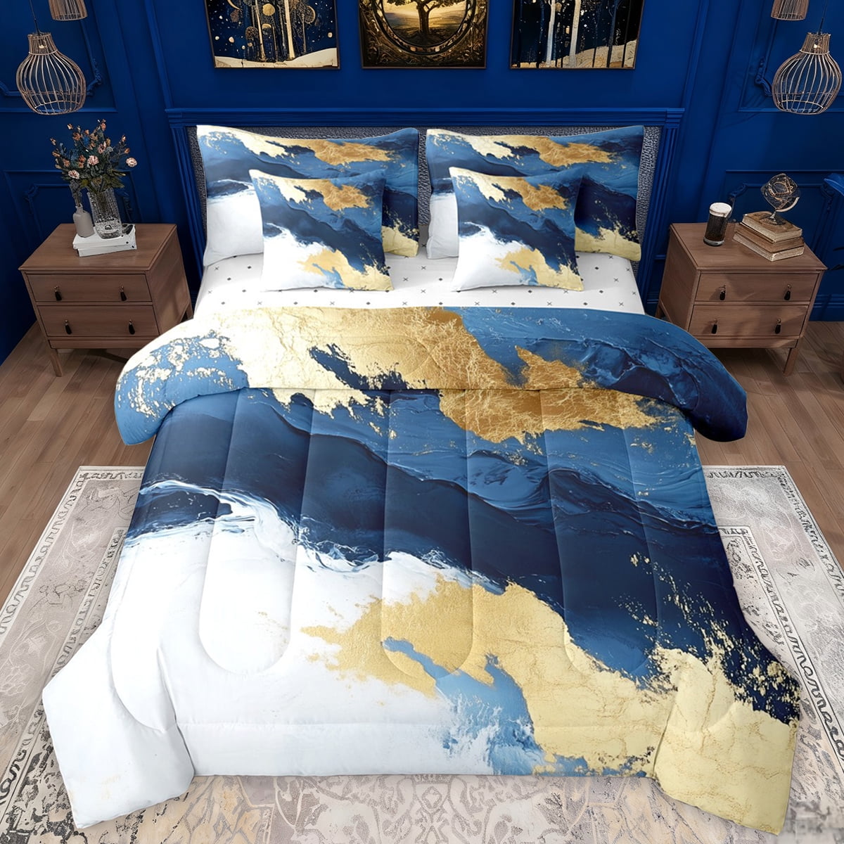 Manfei Modern Marble Pattern 7 Pieces Bedding Comforter Set,Fulid Art ...