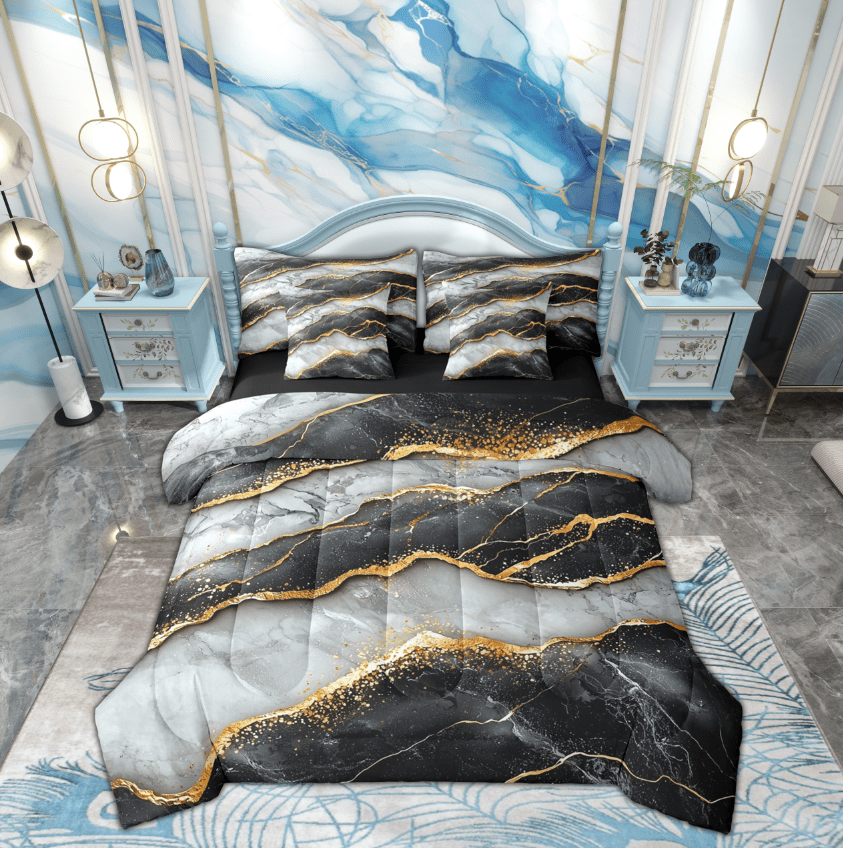 Manfei Modern Marble Stone Bedding Comforter Set 7pcs for Adult ...