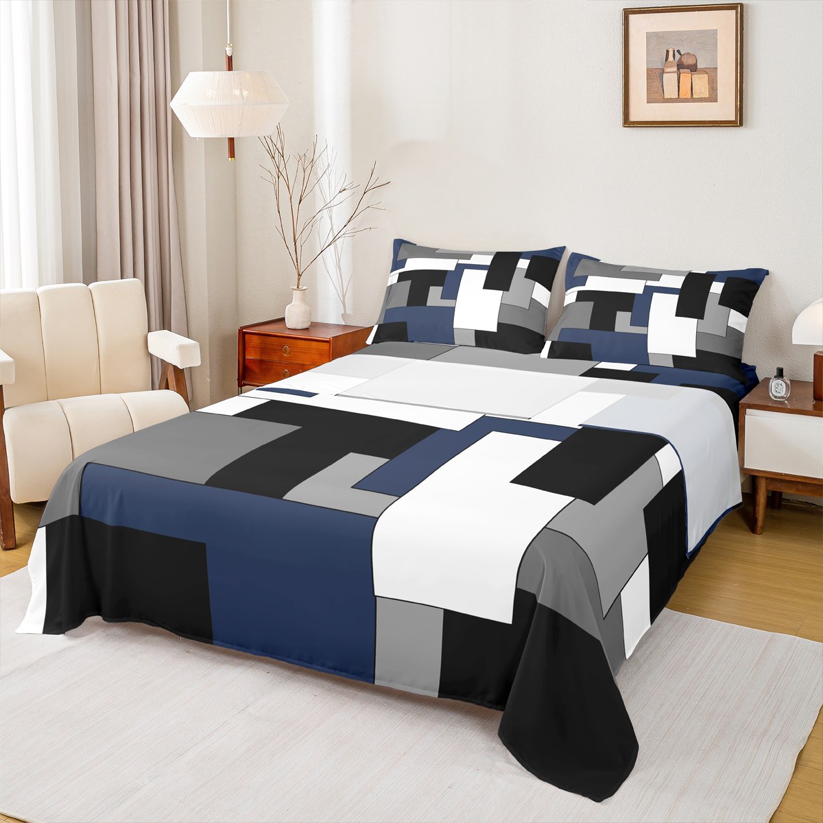 Manfei Modern Minimalist Twin Sheet Sets 3 Pieces, Black Gray White ...
