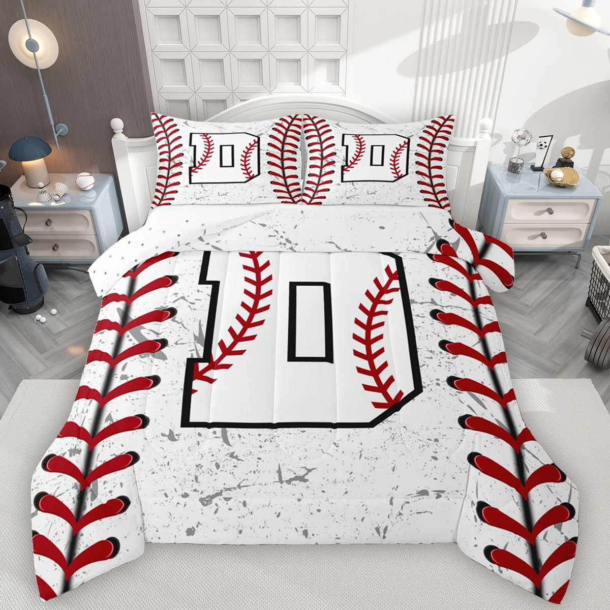 Manfei Monogrammed D Theme Queen Comforter Set,Baseball Gamer Bedding ...