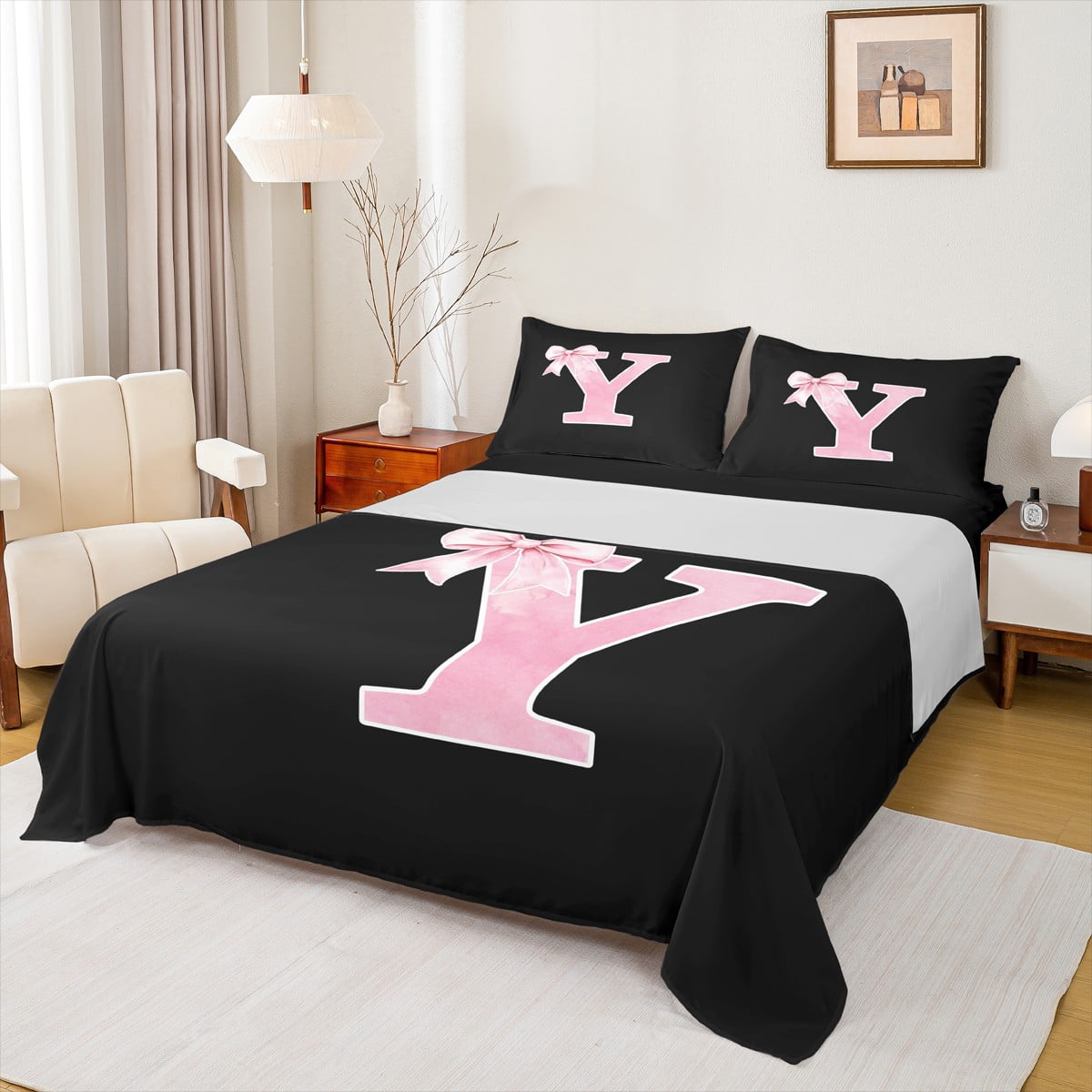 Manfei Monogrammed Girl Bed Sheets 4 Pieces, Personalized Initial Y ...