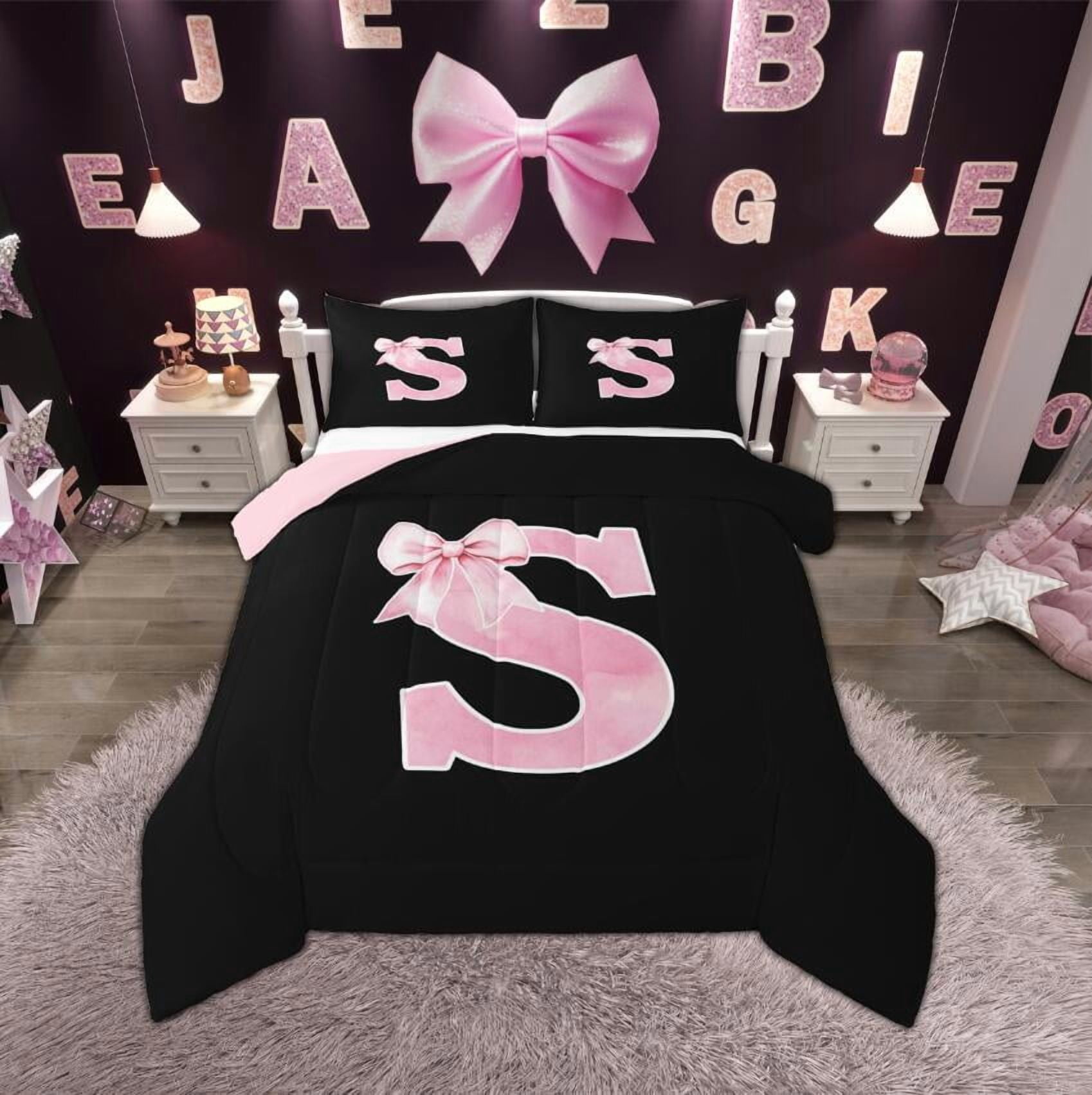 Manfei Monogrammed Girl Bedding Comforter Set, Personalized Initial S ...