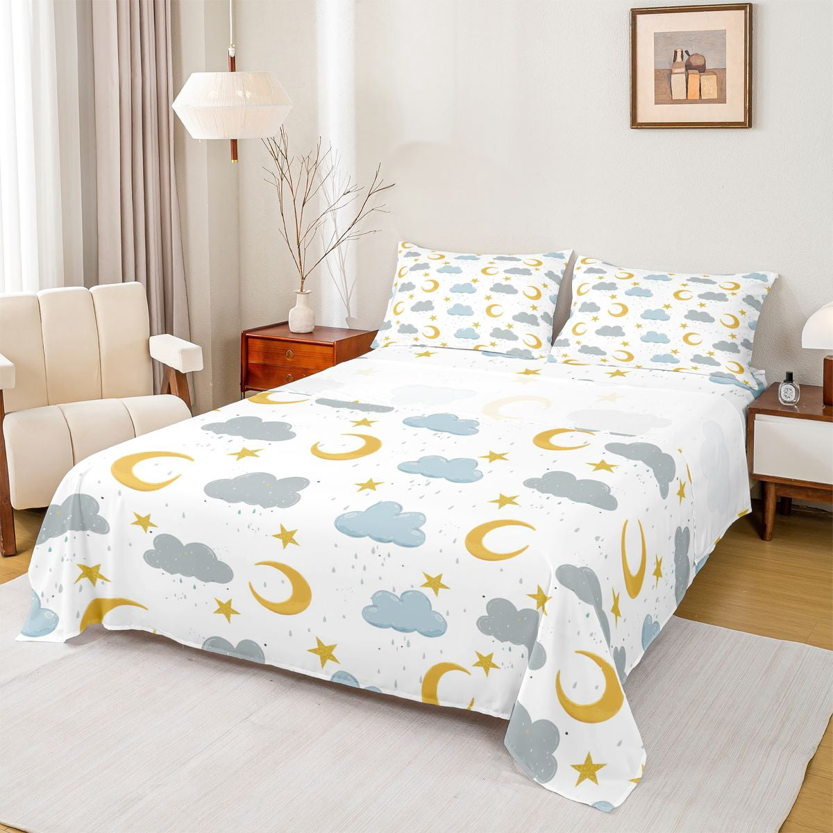 Manfei Moon Stars 3pcs Twin Sheet Sets for Preppy Children Kids,Kawaii ...