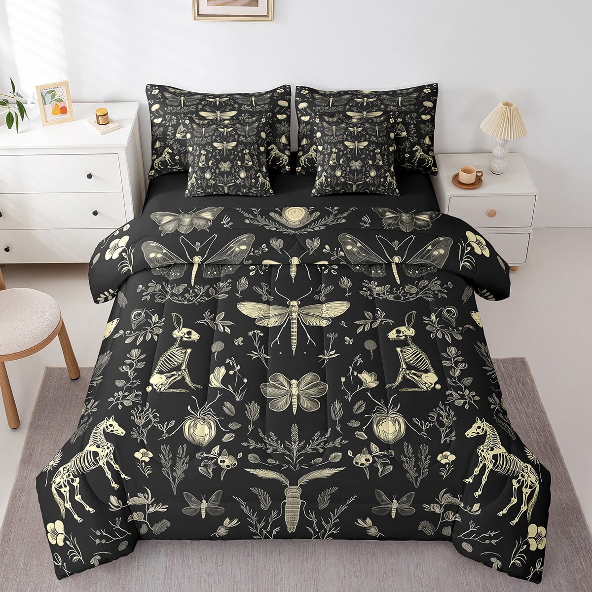 Manfei Moth Skeleton Bedding Full Size,Insect Animal Comforter Sets ...