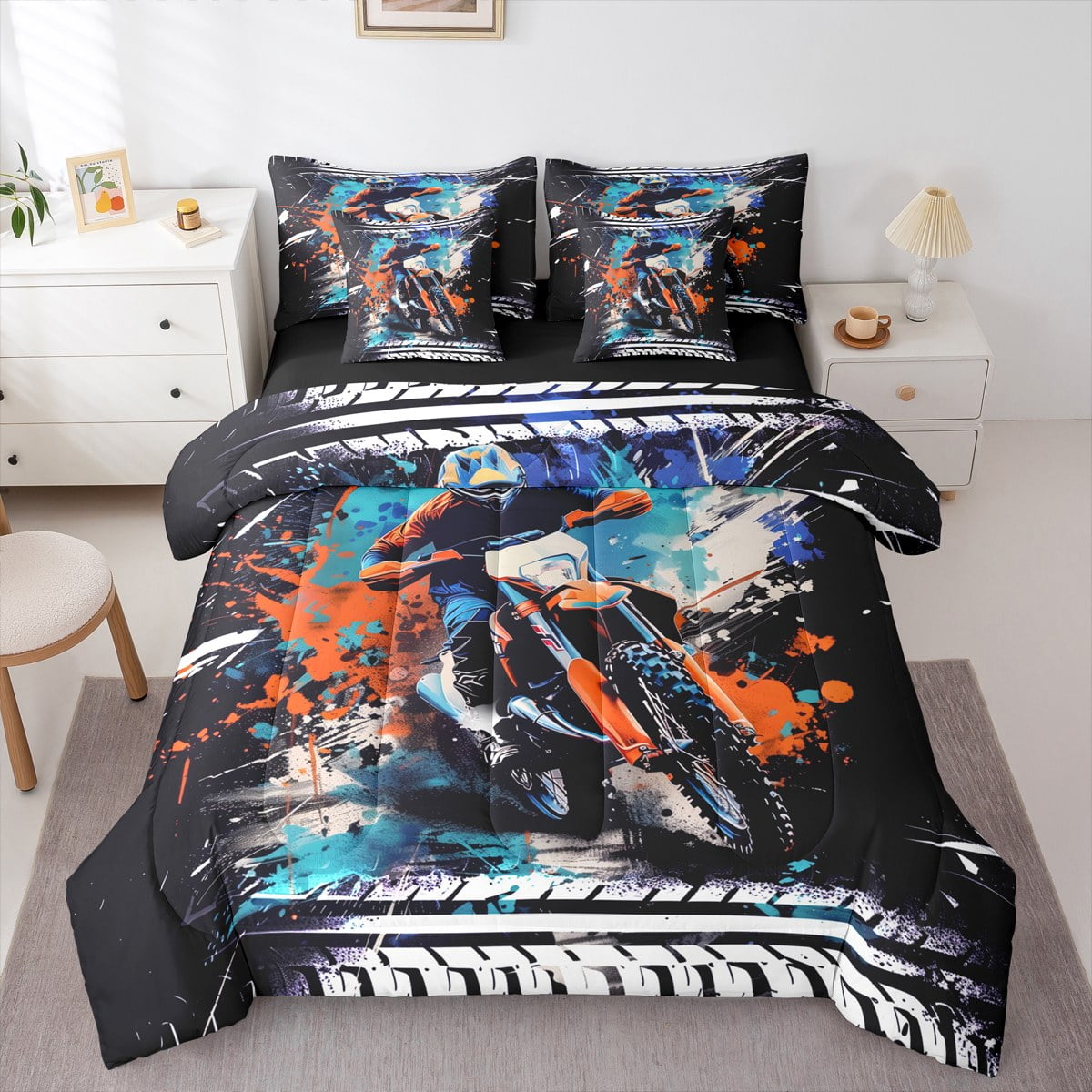 Manfei Motorcycle Sport Boys Twin Bedding Sets 7-Piece, Splash ...