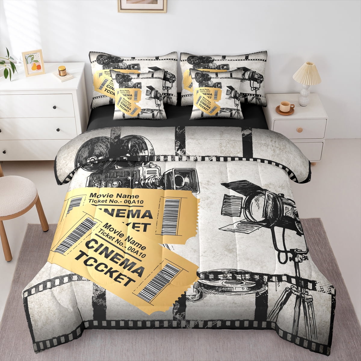 Manfei Movie Theater Theme 7pcs Bedding Comforter Set,Cinema Tickets ...