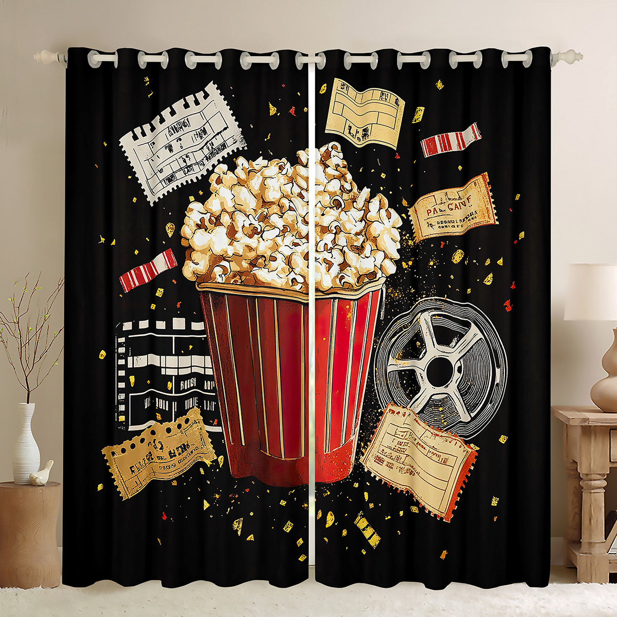 Manfei Movie Theater Theme Blackout Curtains Set of 2 (52x84 Each ...