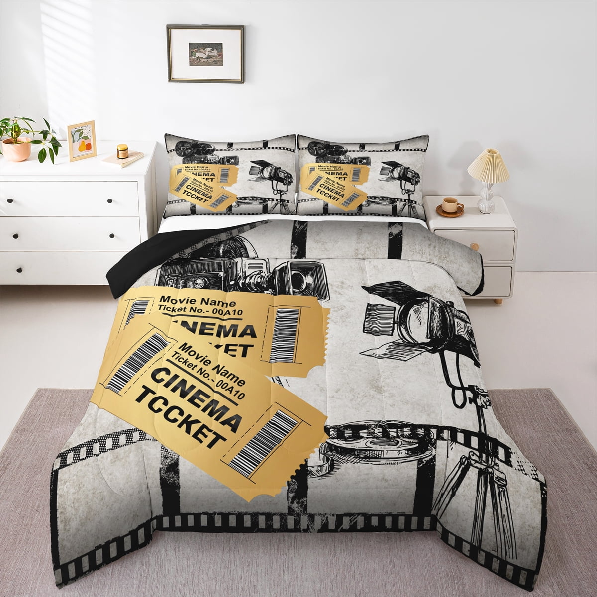 Manfei Movie Theater Theme Full Size Comforter Sets,Cinema Tickets ...