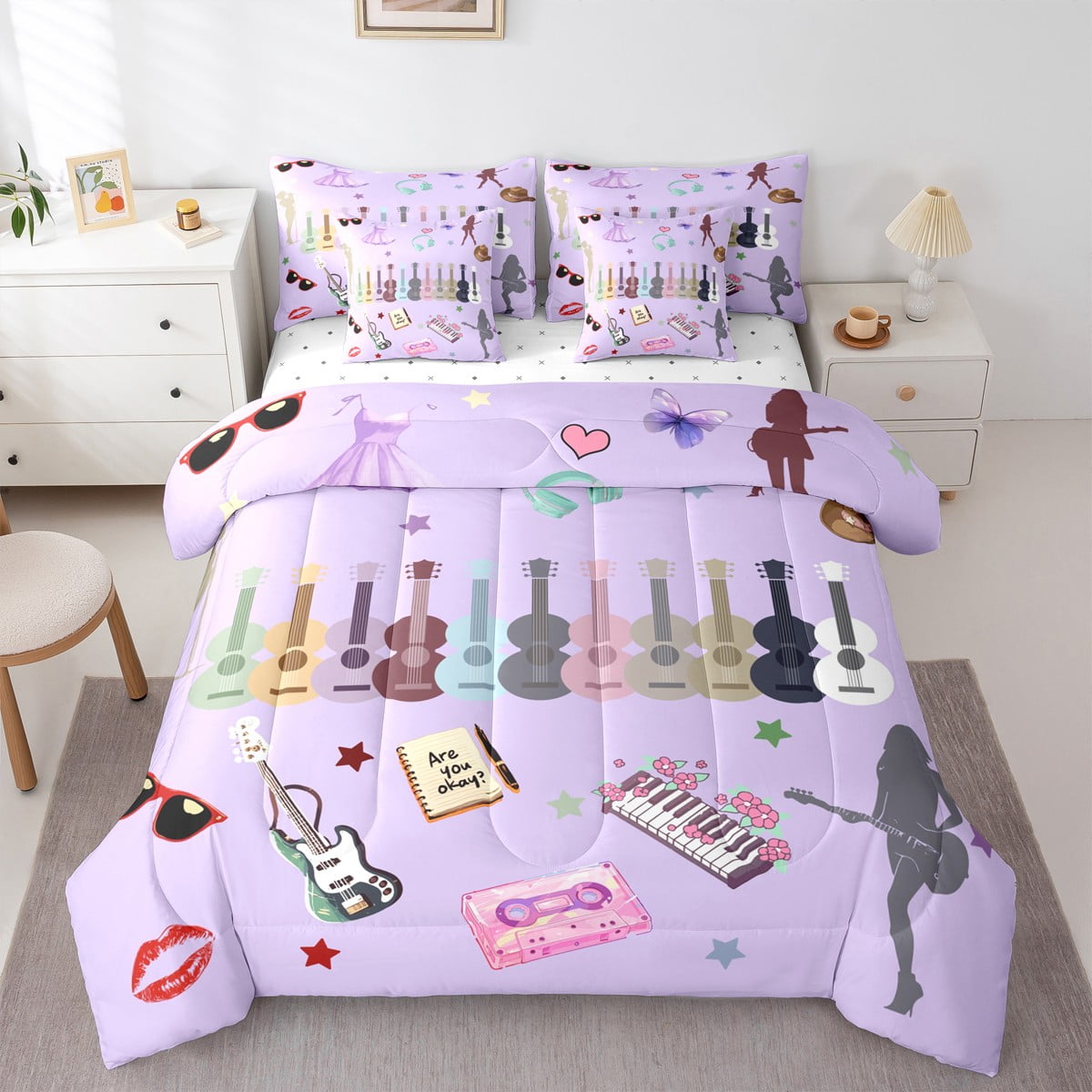 Manfei Music Fans Guitar Twin Bedding Sets 7-Piece,Musical Themed ...