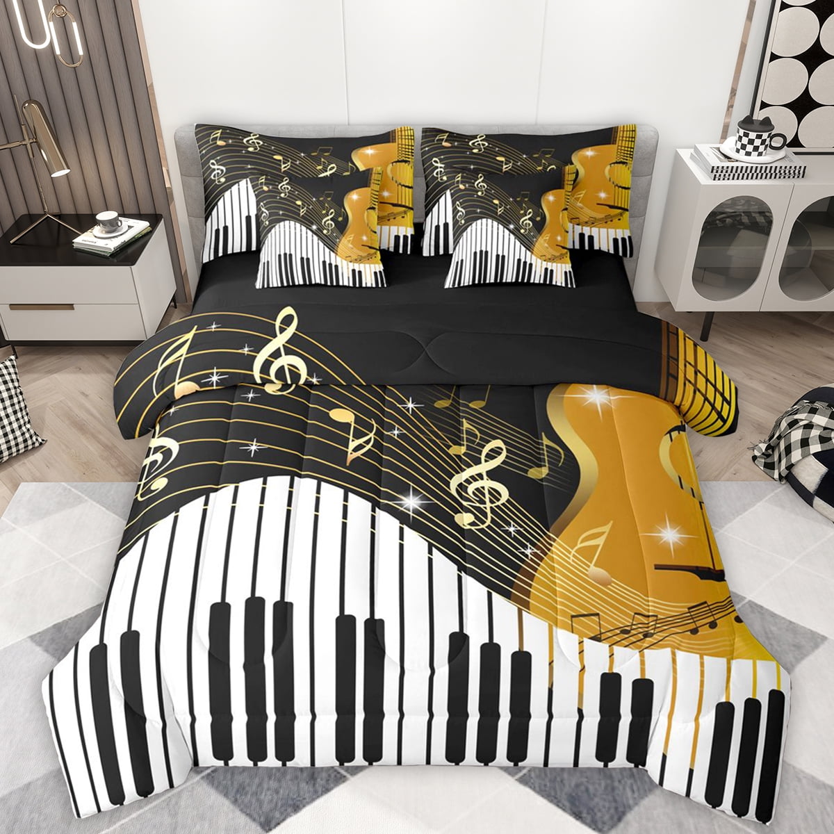 Manfei Music Instrument Piano 7-Piece Bedding Comforter Set,Musical ...