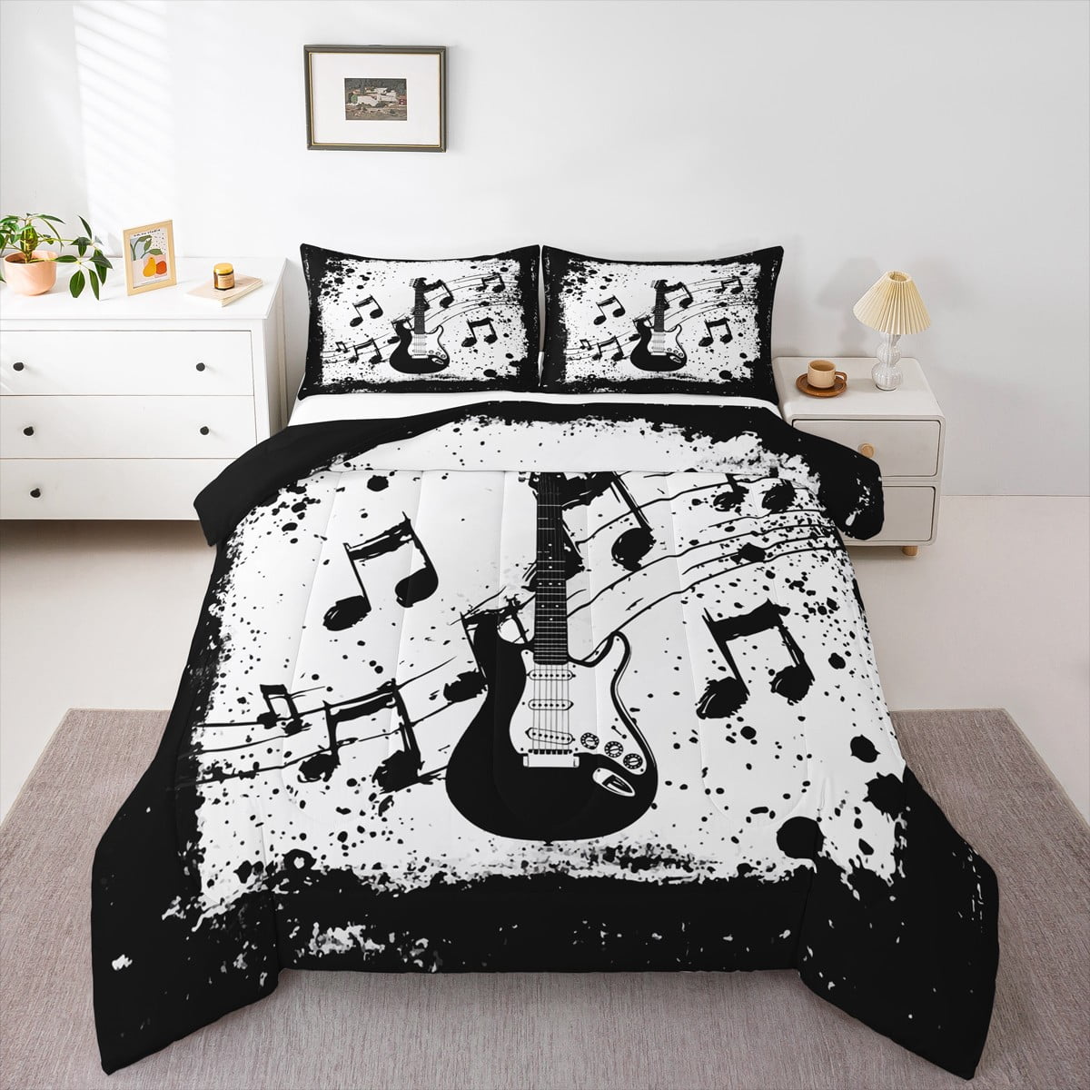 Manfei Music Melody King Size Comforter Sets,Musical Instrument Guitar ...