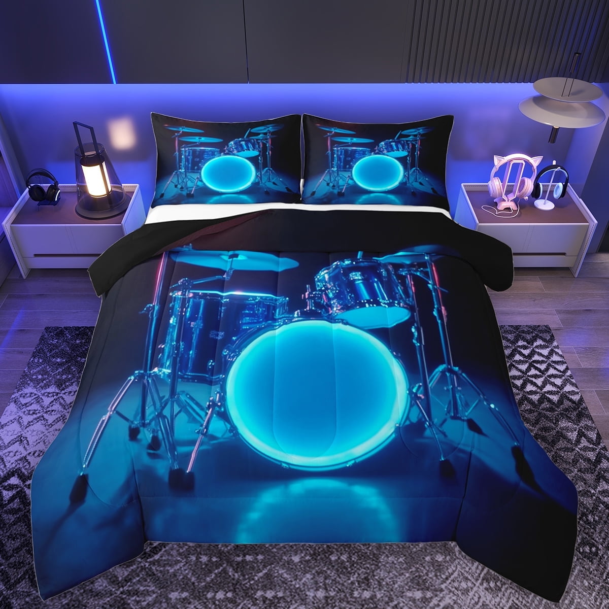 Manfei Musical Drum Kit Queen Comforter Set,Rock Music Bedding Sets ...