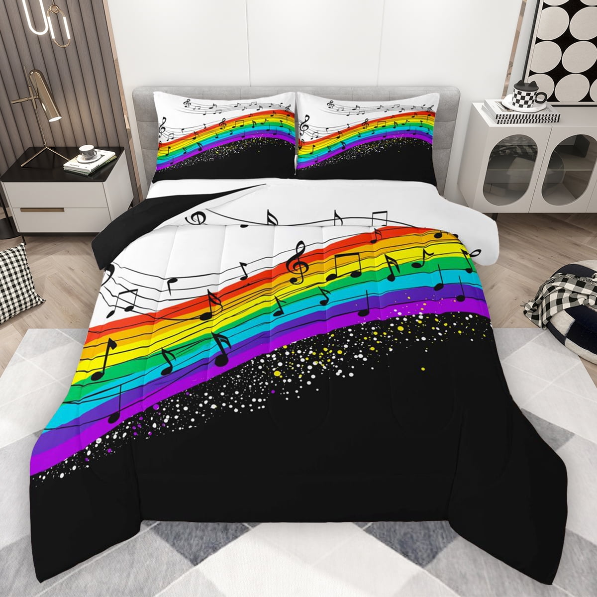 Manfei Musical Melody Full Size Comforter Sets,Colorful Waves Striped ...