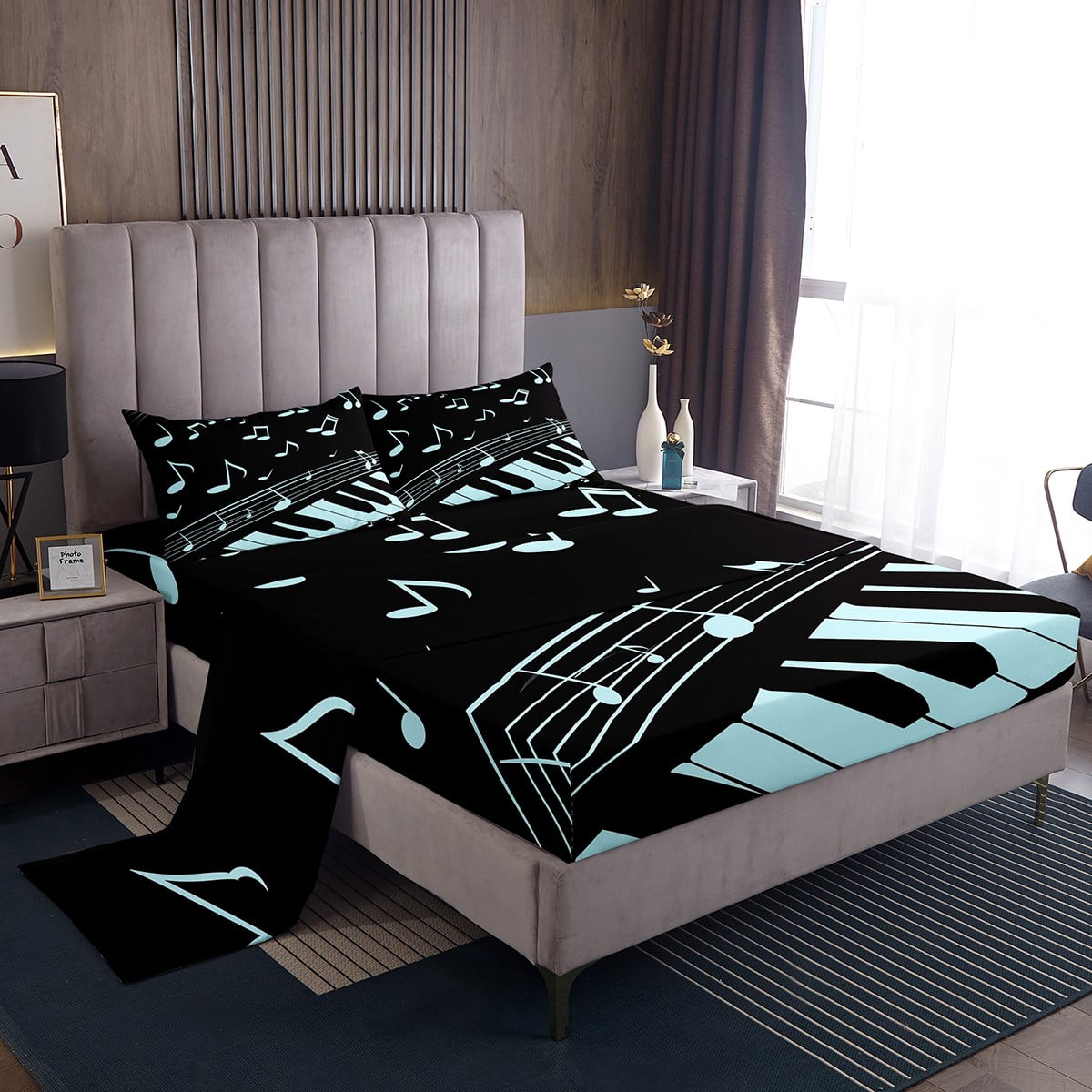 Manfei Musical Note Queen Sheet Sets,Music Instrument Piano Flat Sheet ...