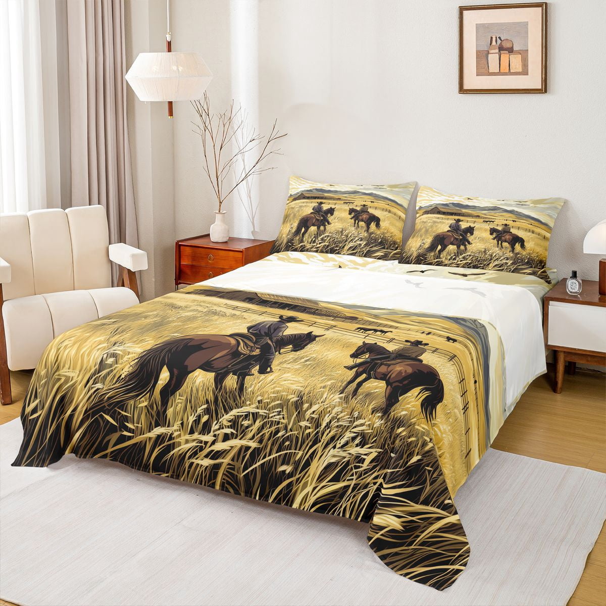 Manfei Natural Scenery Mountain Full Size Sheets,Rustic Western Cowboy ...
