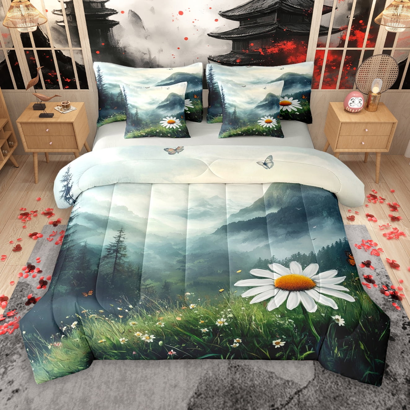 Manfei Nature Scenery Mountain 7 Pieces Bedding Comforter Set, Jungle ...