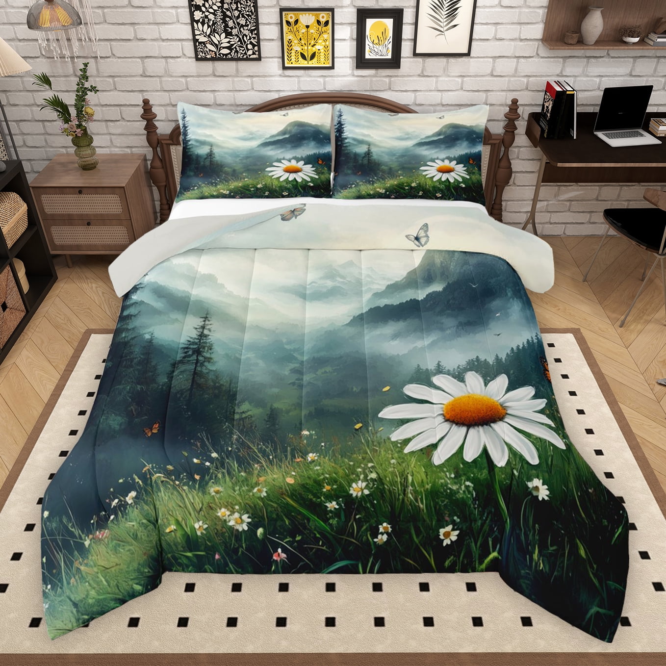 Manfei Nature Scenery Mountain Bedding Comforter Set, Jungle Groovy ...