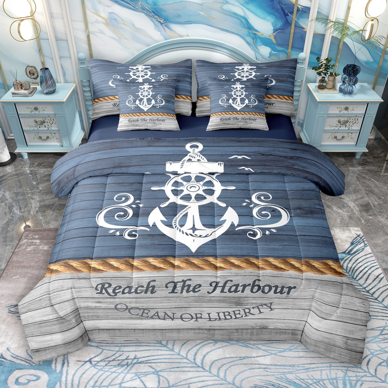 Manfei Nautical Anchor Rudder 7-Piece Twin Bedding Sets, Rustic ...