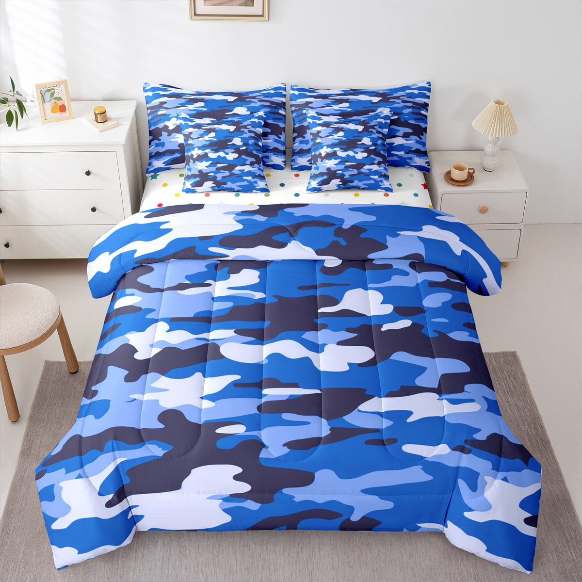 Manfei Navy Camouflage 7-Piece Twin Bedding Sets,Rustic Farmhouse Cabin ...