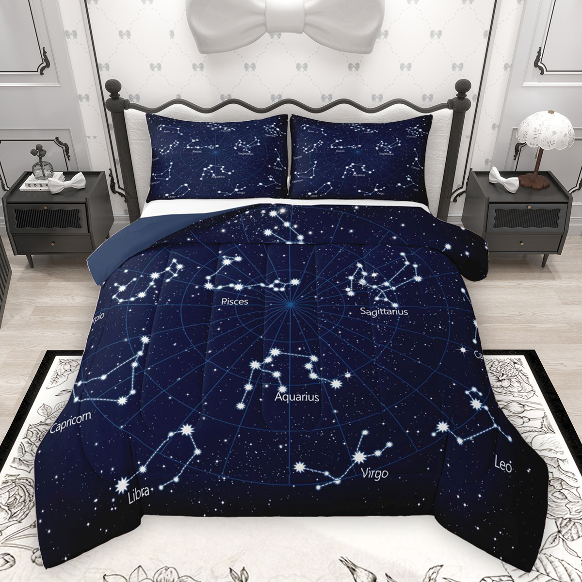 Homewish Navy Mystic Astrology Queen Comforter Set, Dreamy Starry Sky ...
